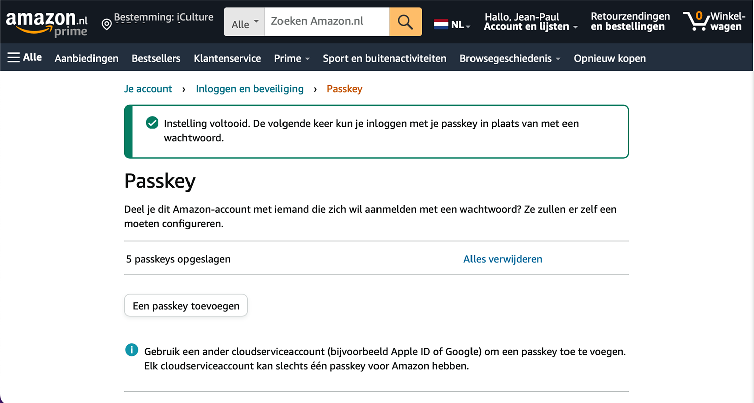 Amazon passkey instellen voor veiliger inloggen
